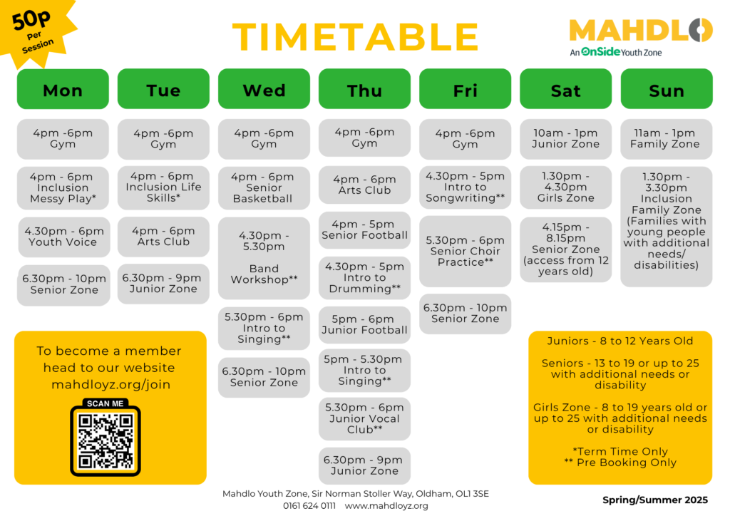 Opening Times – Mahdlo Youth Zone
